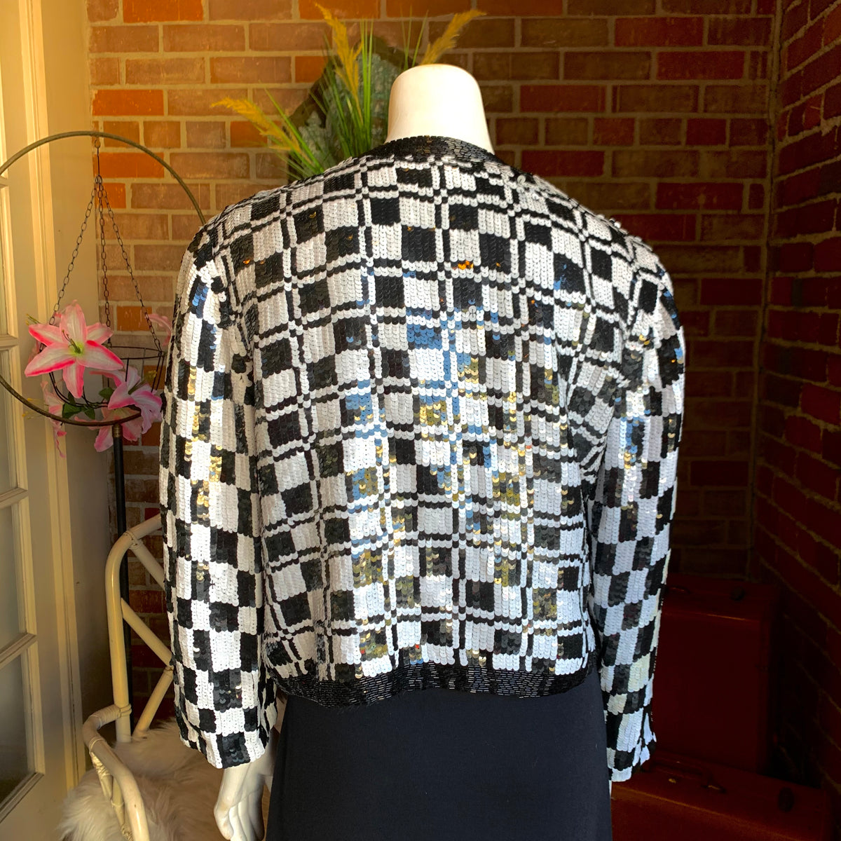 1980s Sequin and Silk Checkerboard Jacket